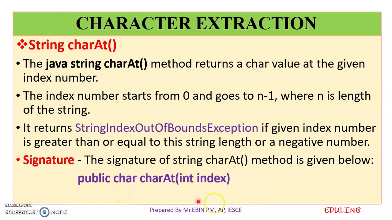 JAVA - MODULE 4 - TOPIC 4 - SEARCHING STRINGS & CHARACTER EXTRACTION