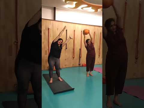 Ball yoga at Suraksha yoga studio in Chintamani by Saurabh #yogaeverydamnday #healthylifestyle #fun