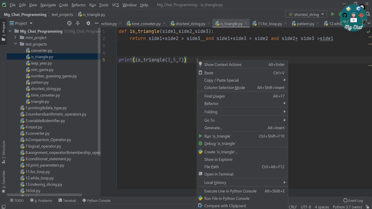 Python ( Myanmar ) : 6.3. Testing Triangle ( Project )