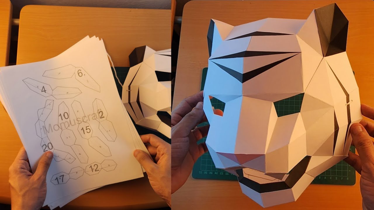 How to make a White Bengal Tiger Mask out of cardstock - DIY Paper Mask