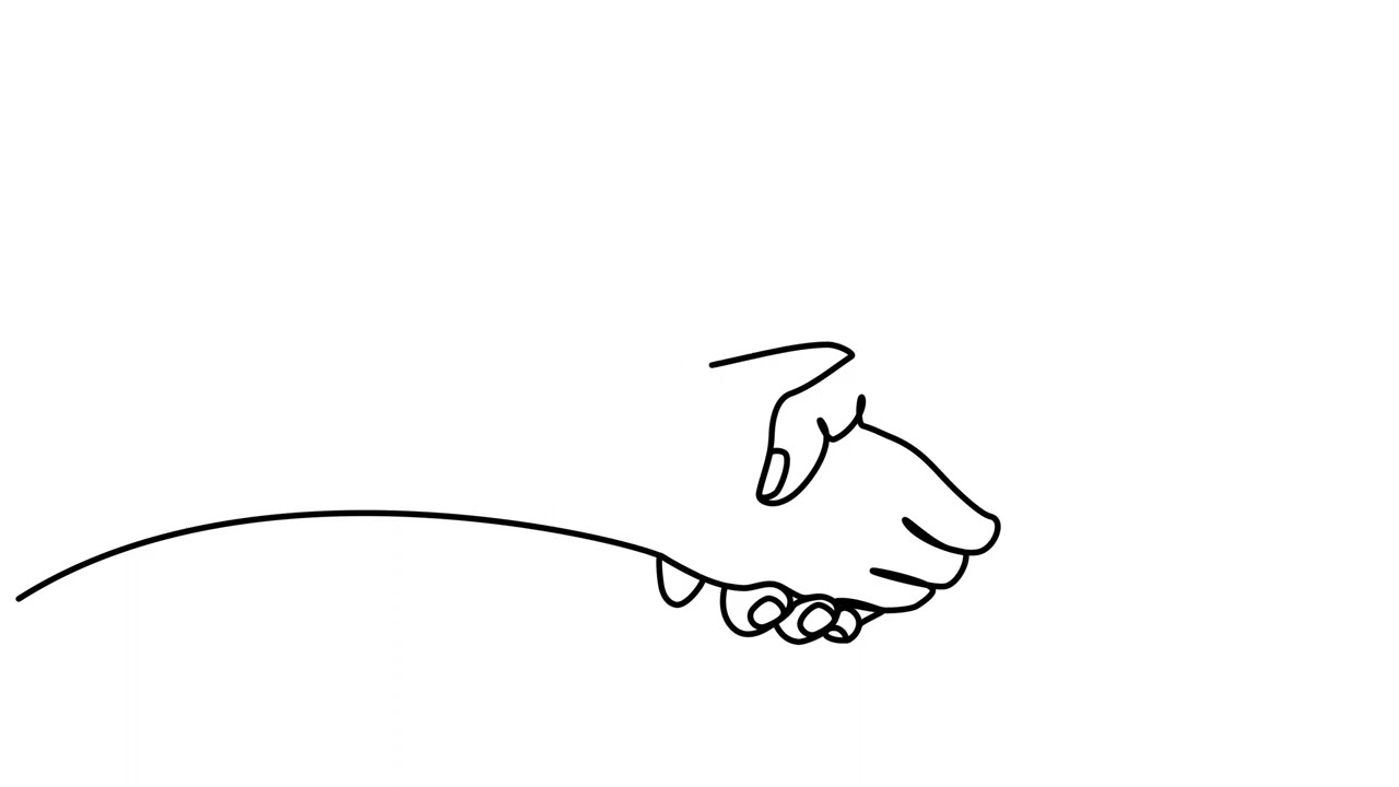 animation continuous drawing of one line of hands. linear video of handshake.