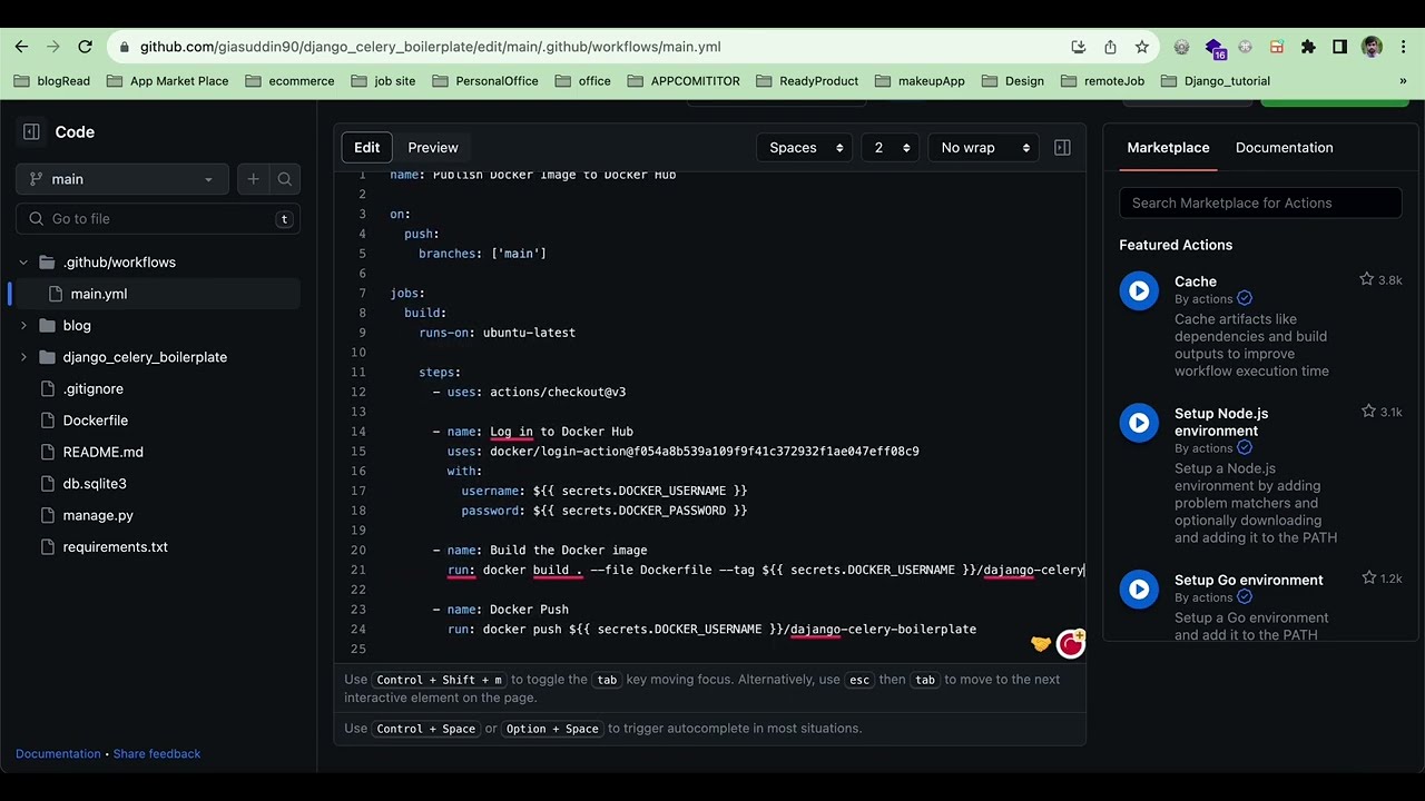Github action to docker hub django docker image upload