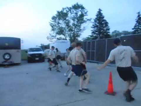 Cadets doing the pacer test and motivating each other.