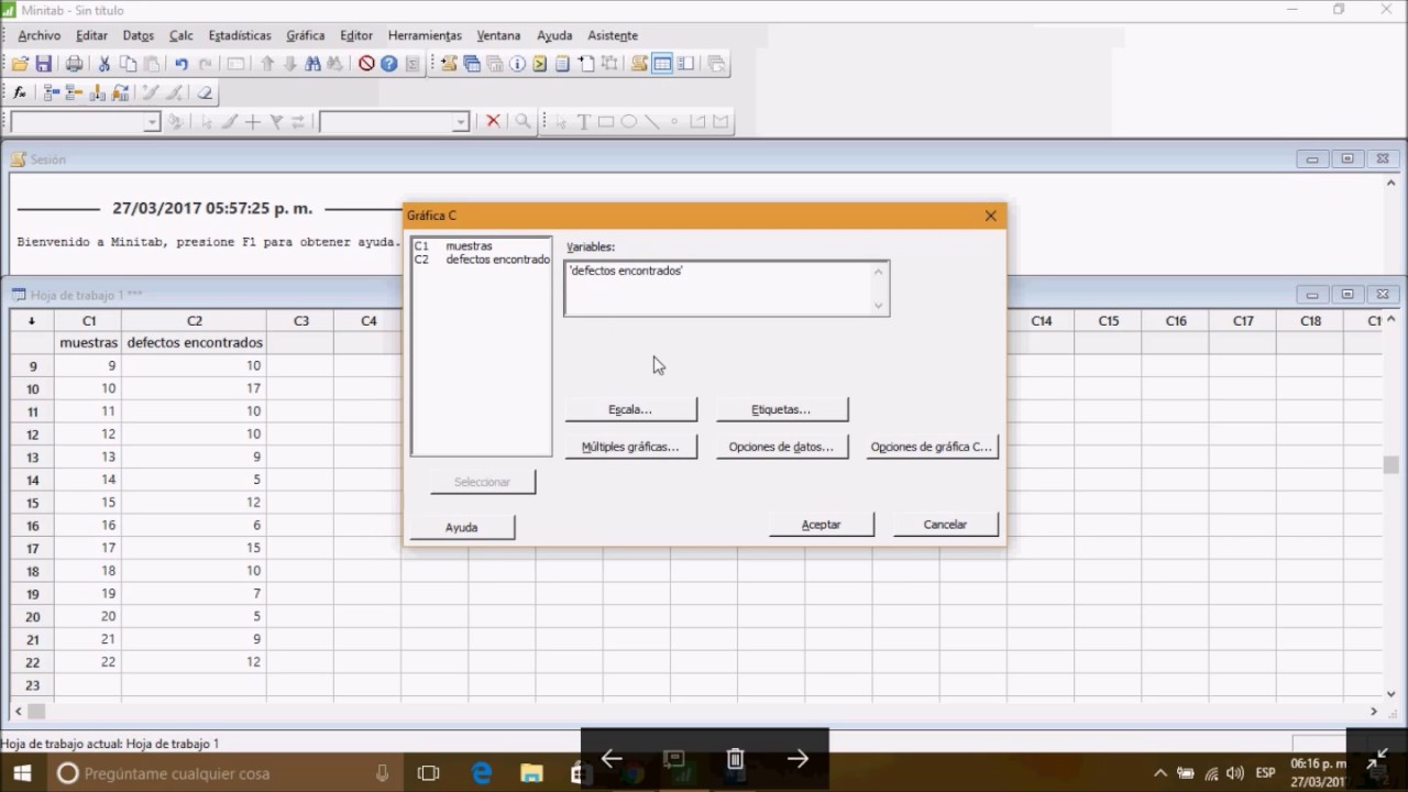 Realizar Grafico C en minitab