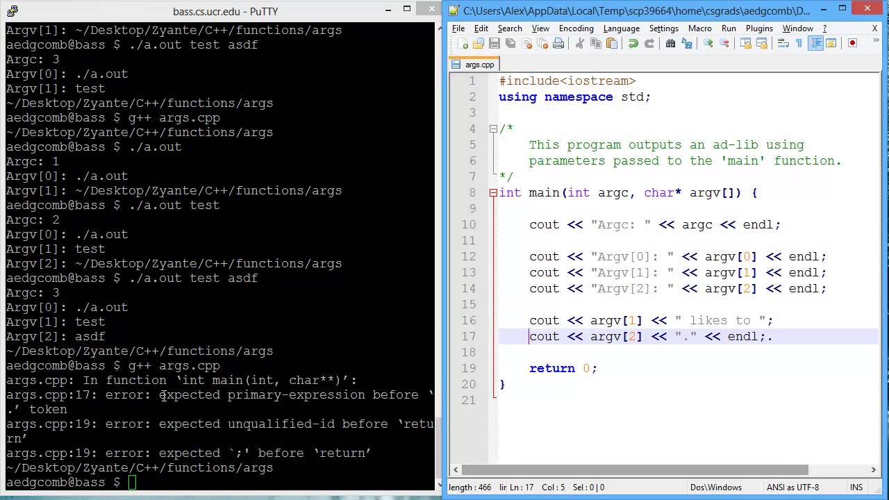 Programming example: Passing arguments to a program