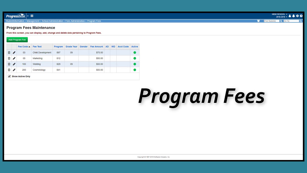 ProgressBook StudentInformation Defining Student Fees