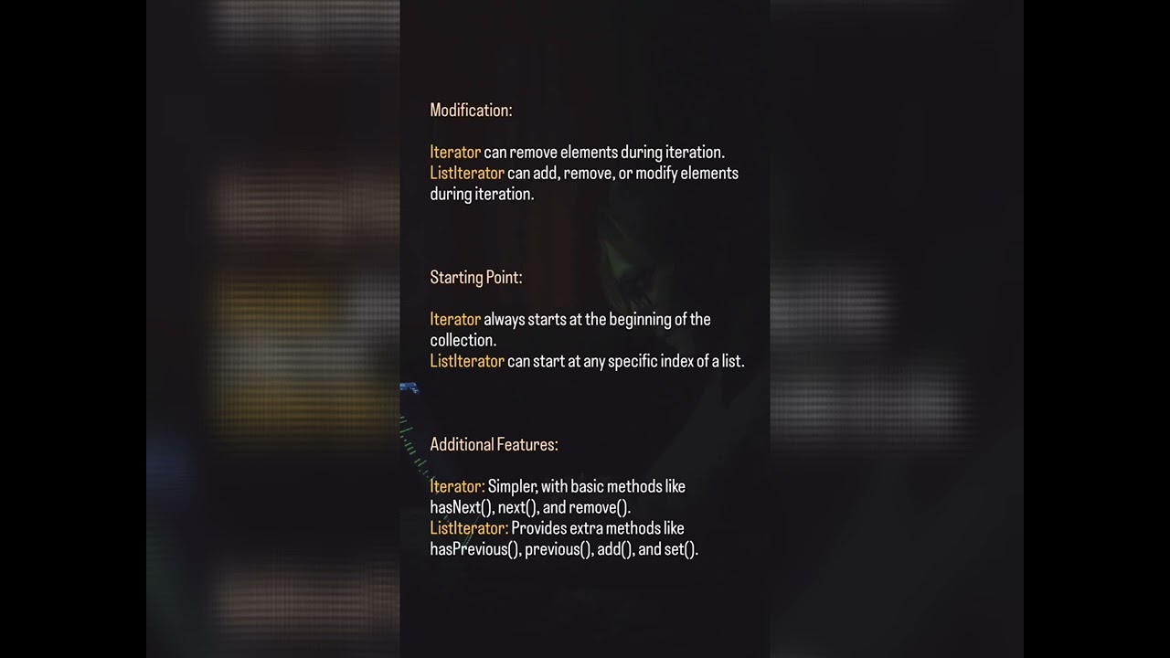 Difference Between Iterator vs Listiterator #collection #iterator #list #java4quicklearning