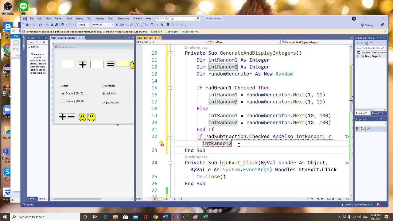 visual Basic  Create a Math Practice Application 3 /4  code a private sub