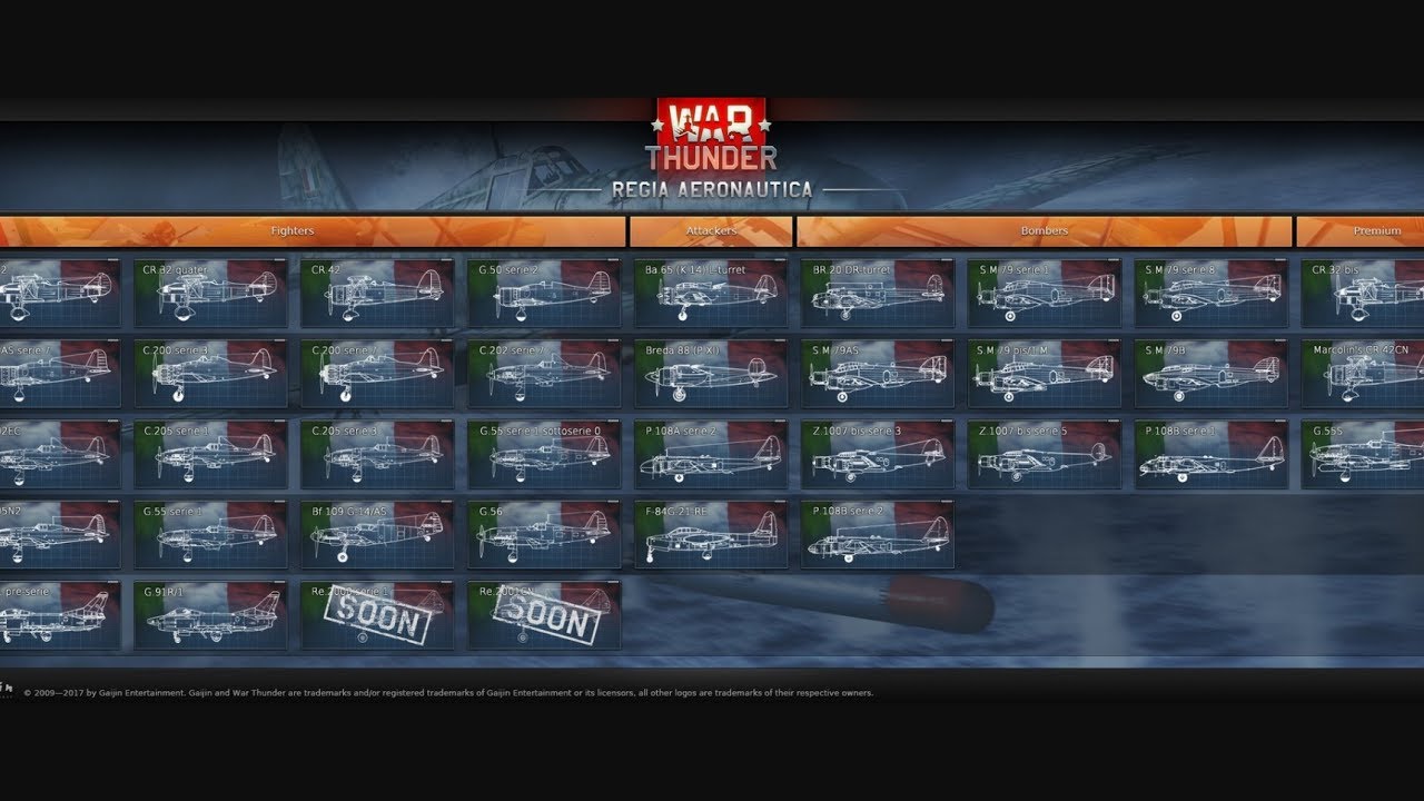 War Thunder - Upcoming Content - Italian Initial Release Tree (Re.2000/Re.2001CN Included)