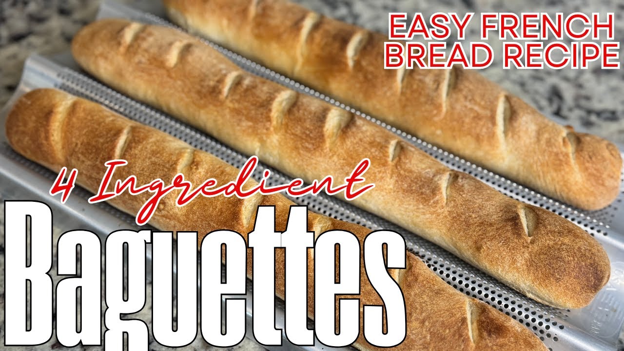 Easy Baguettes - French Baguette Bread Recipe - 4 Ingredients - Easy French Bread Recipe - Italian