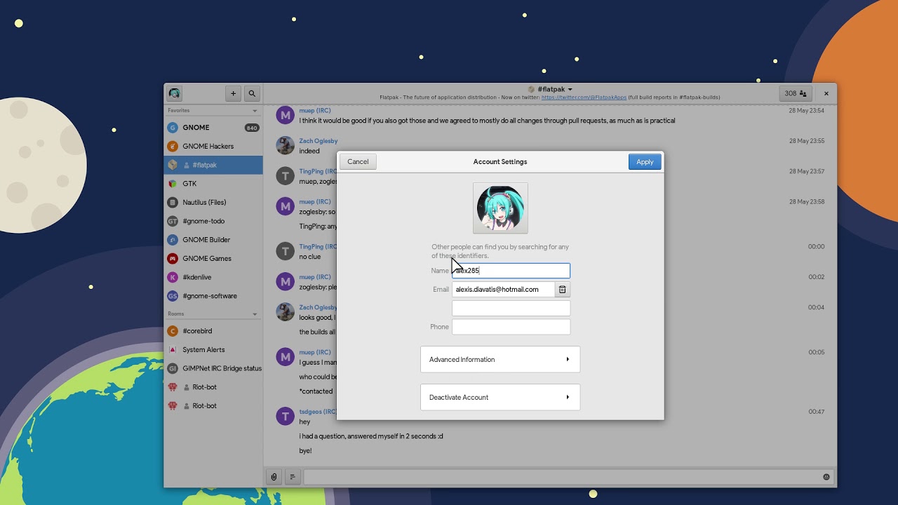 [GNOME 3.28] Fractal (Matrix Client) Gets Account Editing!