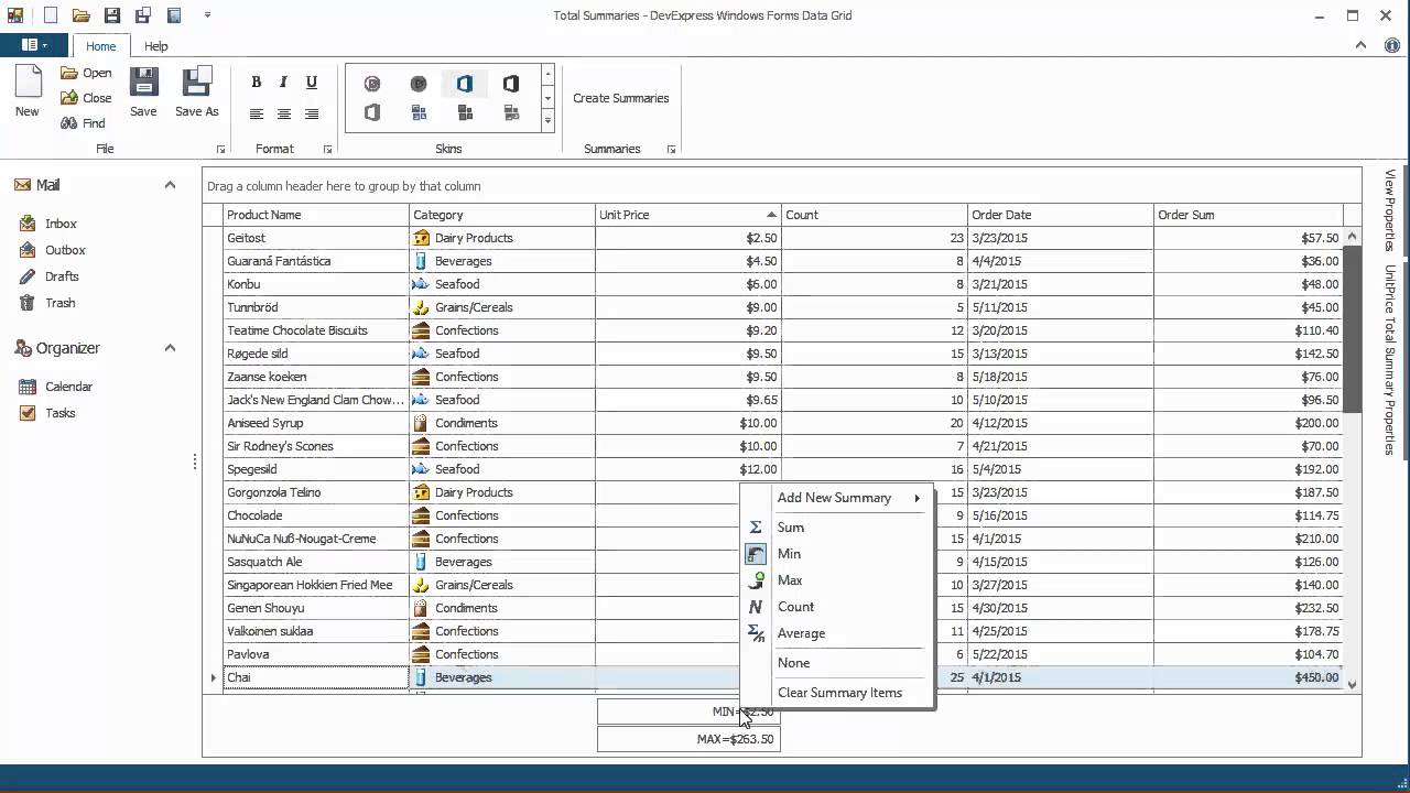 DevExpress WinForms Grid: Total Summaries