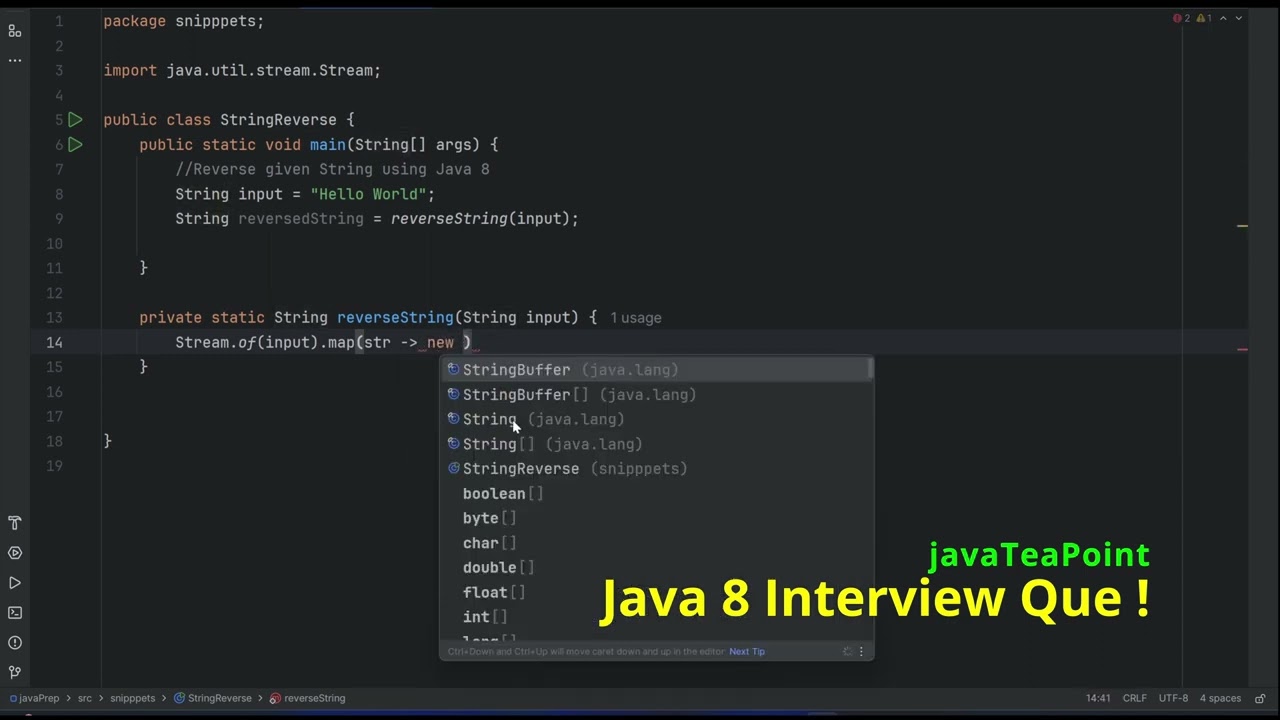 Java Interview Prep : Reverse a String using Java 8
