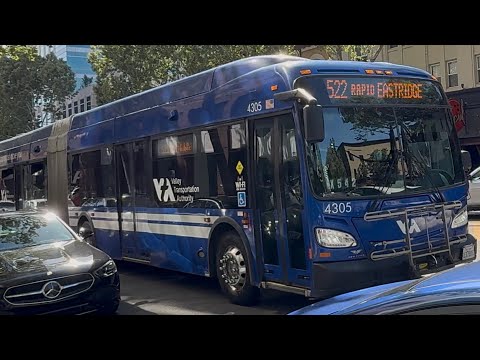 Silicon Valley’s VTA Bus Route 522 To Rapid Eastridge Passing By Santa Clara St In Downtown