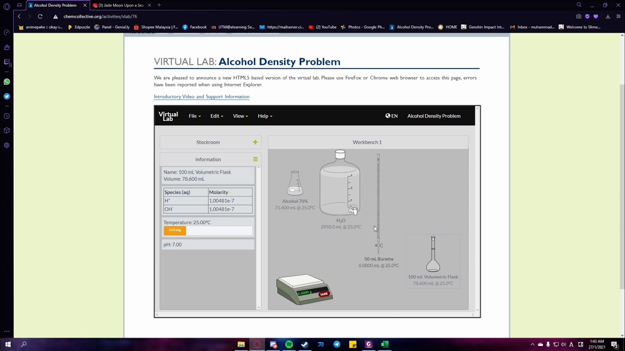 VIRTUAL EXPERIMENT : ALCOHOL DENSITY PROBLEM