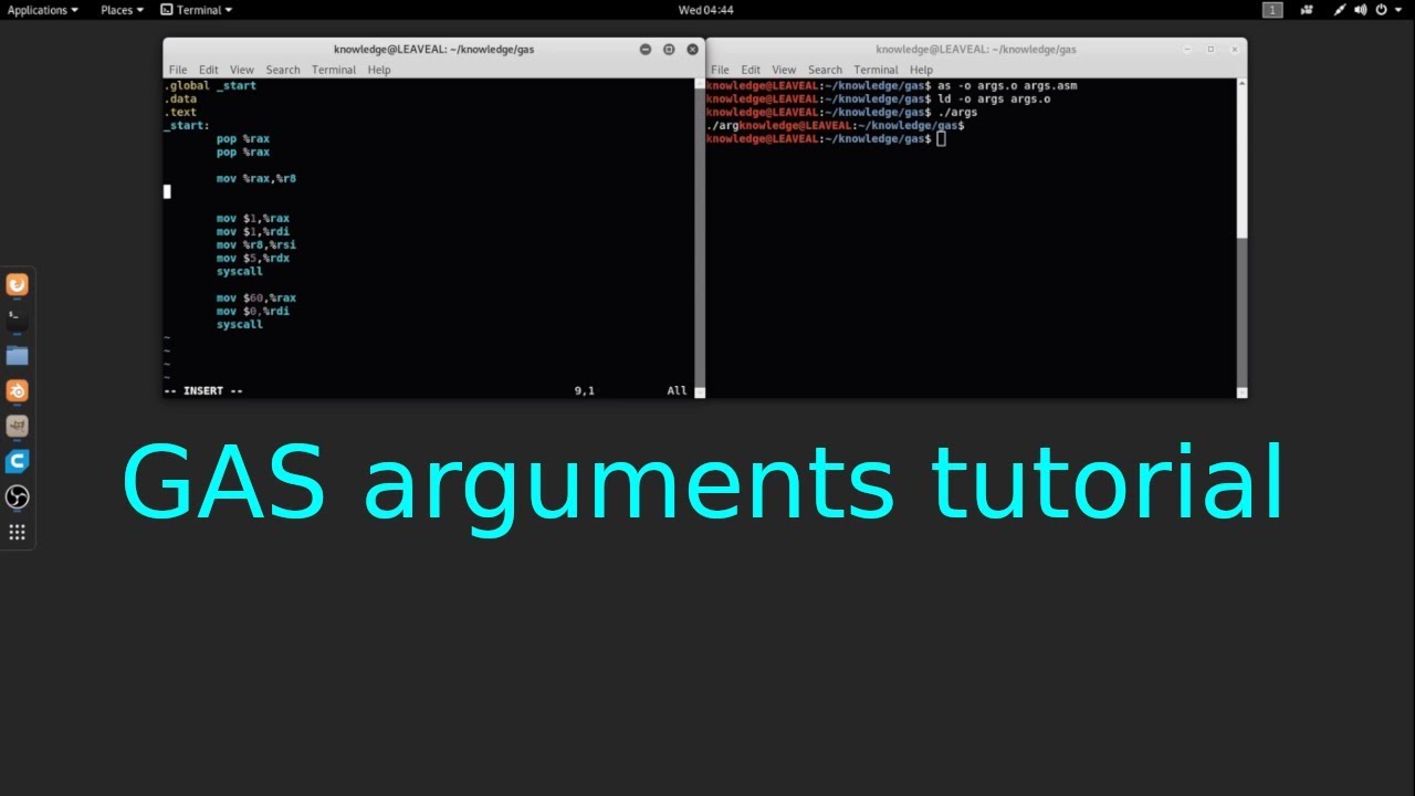 GAS x64 GNU Assembler arguments tutorial in Linux