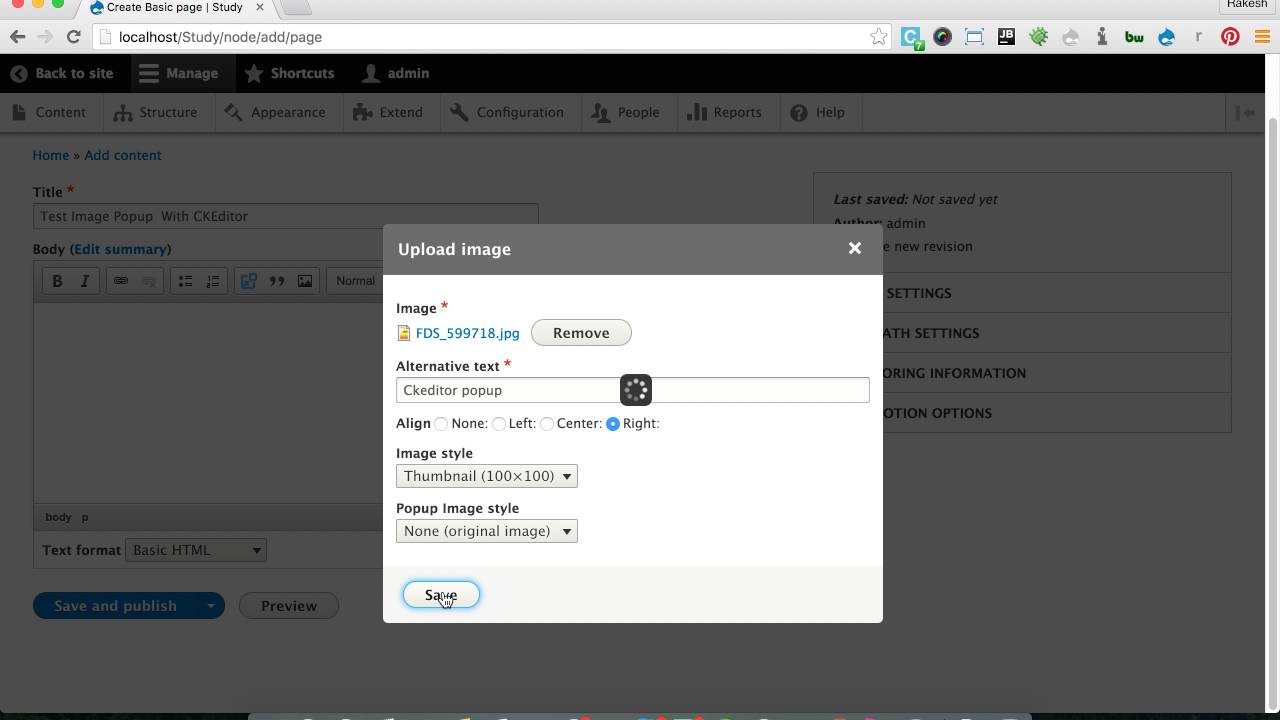 How to use simple image popup with CKEditor Drupal8?
