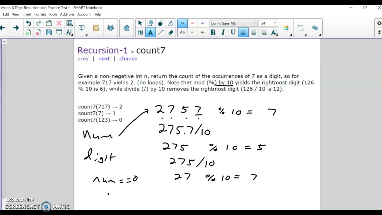 Help with CodingBat Recursion count7
