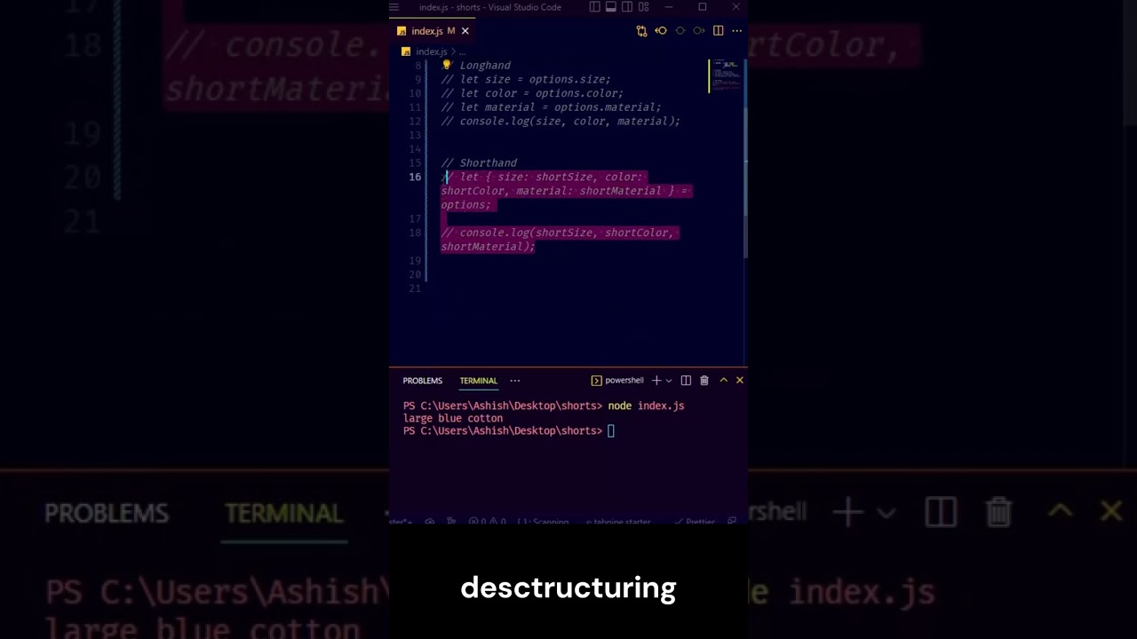 Javascript hacks | Object destructuring #programming #shorts #ytshorts #coding #webdevelopment