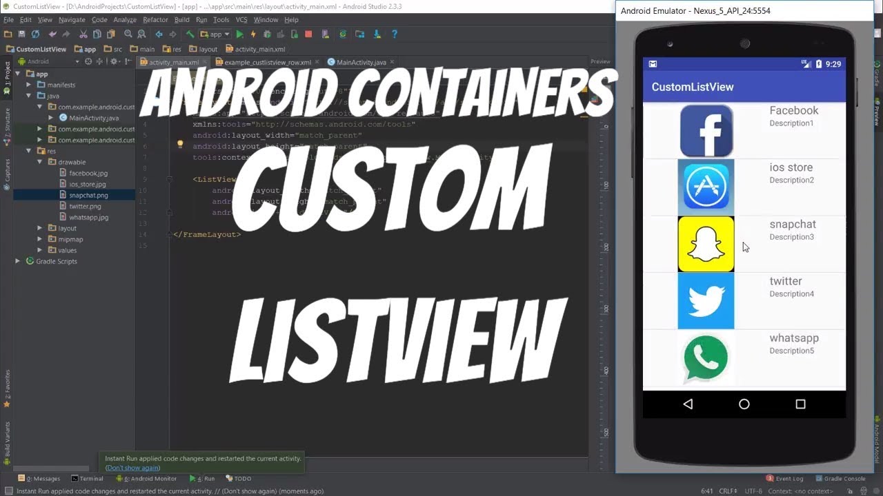 Android Containers Tutorial 30 - Custom ListView