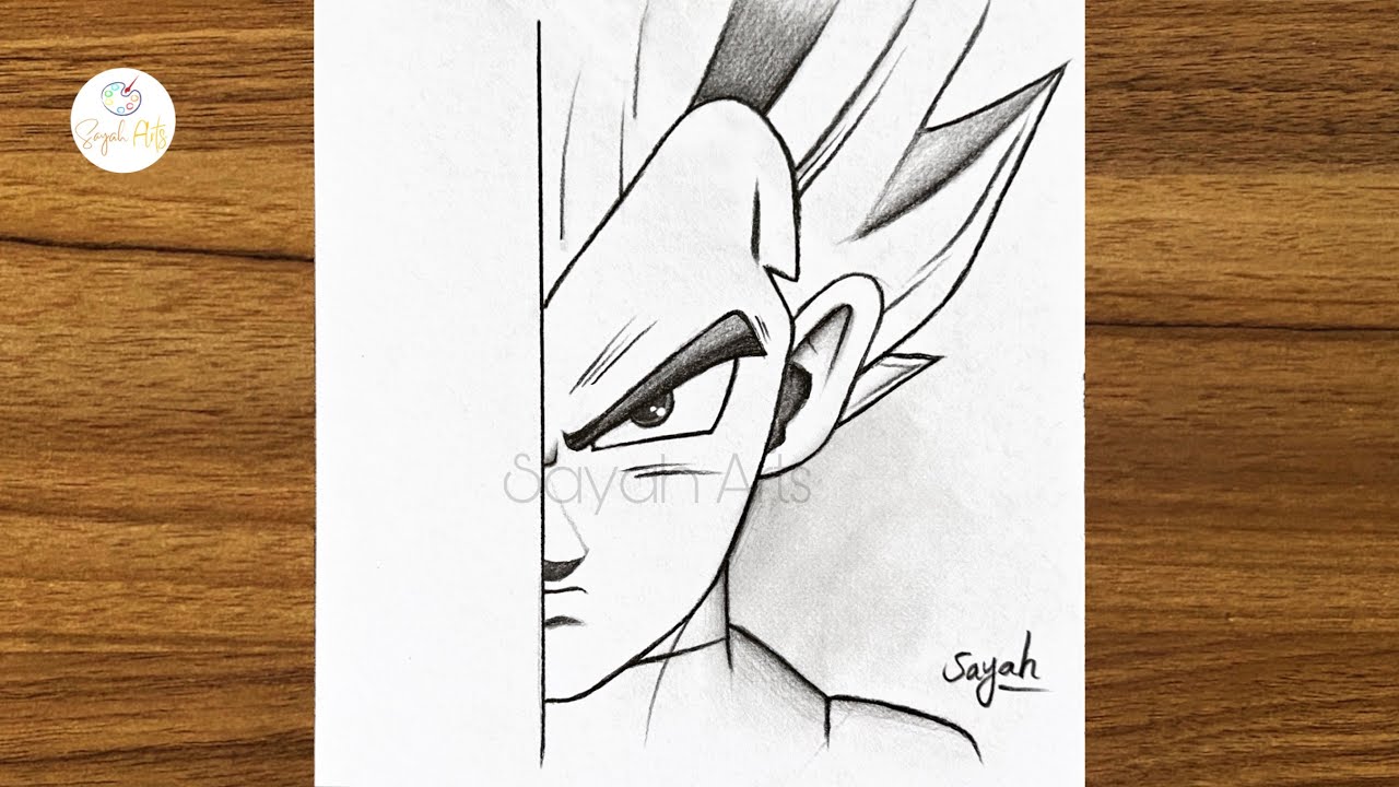 How to draw Vegeta SSJ step by step || Vegeta half face drawing || Easy drawing ideas for beginners