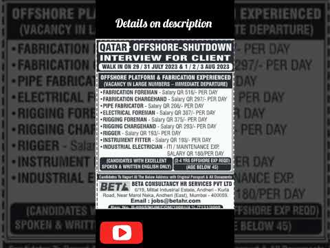 Qatar shutdown jobs 2023 - Offshore Platform #job2023 #freejobalert #interview #jobnews #jobsearch