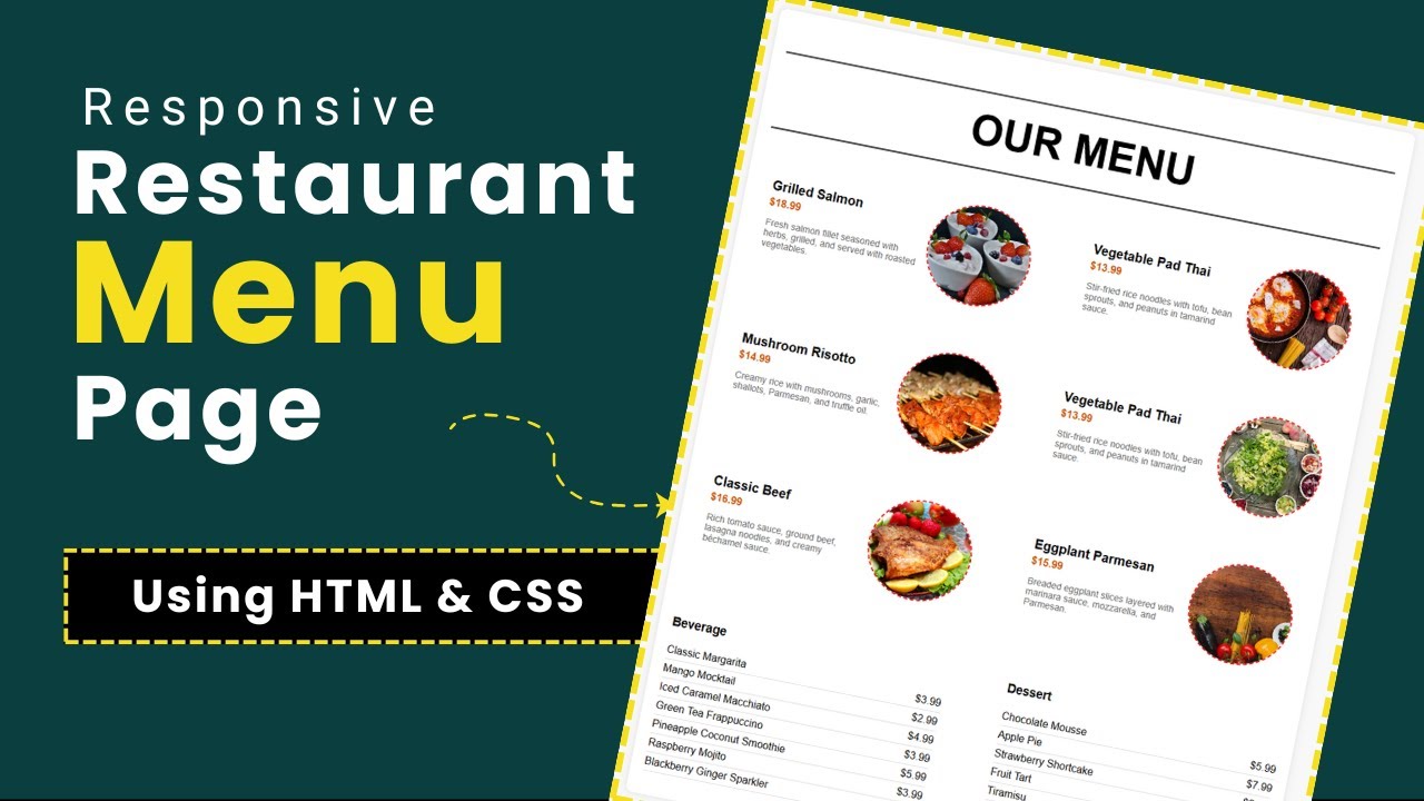 Restaurant Menu Page Using HTML & CSS | HTML & CSS Projects | Responsive HTML CSS Website