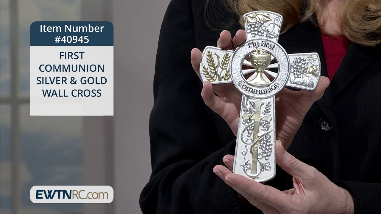 40945_FIRST COMMUNION SILVER & GOLD WALL CROSS