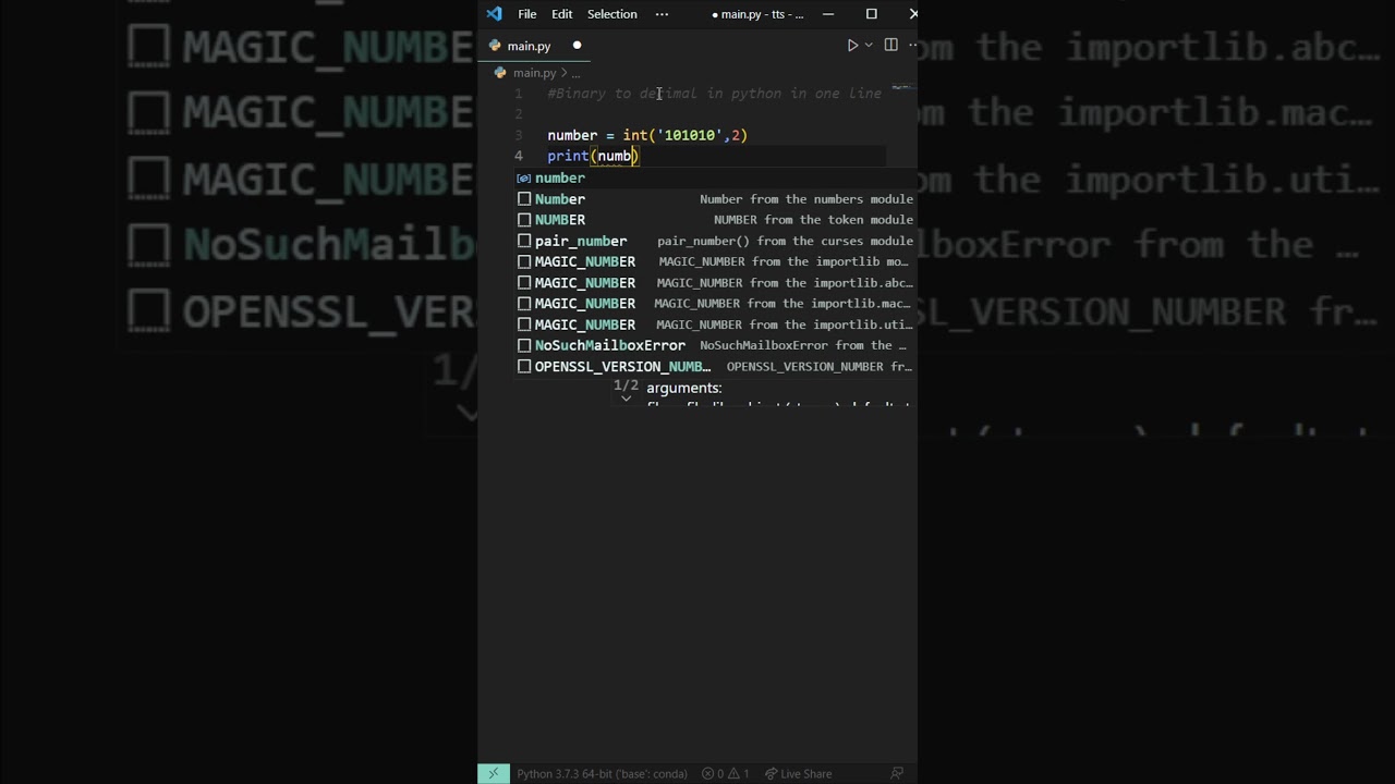 Binary to Decimal in #python in one line | python tricks | #shorts #coding #programming