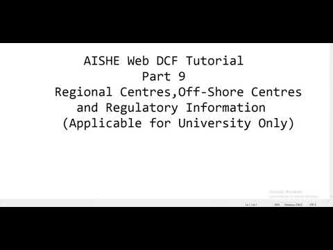 AISHE Web DCF Tutorial Part-9 (Regional Centers, Offshore Centers and Regulatory Information)