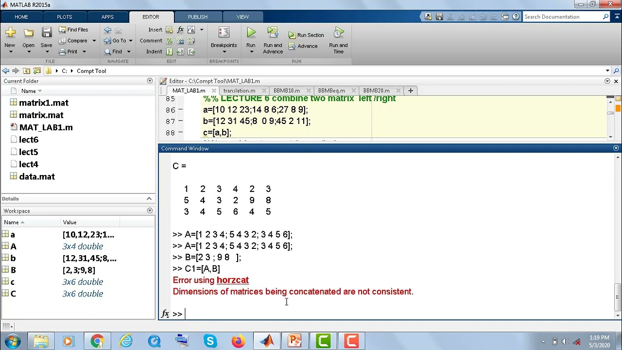 Computing Tools for mathematics| Use of MATLAB | Matrices Operations in MATLAB | Lecture #06