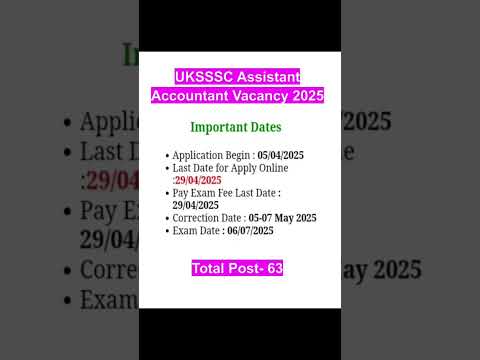 UKSSSC Assistant Accountant Vacancy 2025#Assistant Accountant Notification 2025#jobs# applyonline