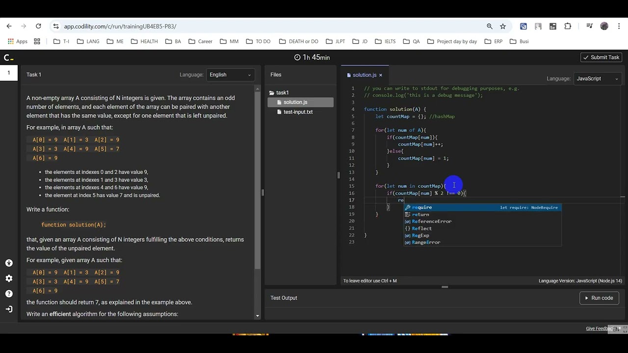 [Codility Javascript]_OddOccurrencesInArray