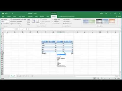 Adding Total Row to a Table in Excel 2016