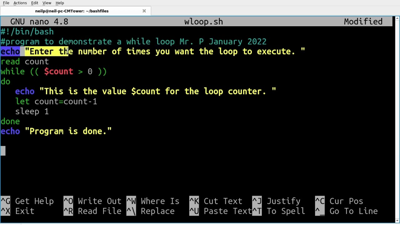 Creating a While Loop using Bash