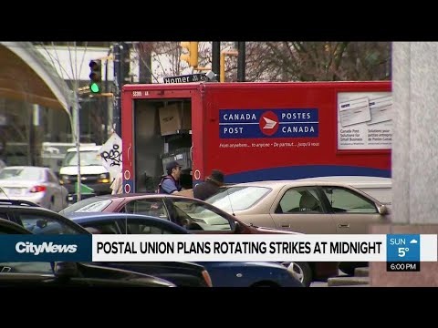 Postal union announces rotating strikes in 4 Canadian cities