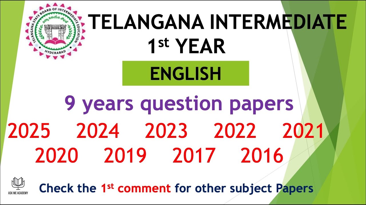 TS Inter 1st Year English 2025 - 2016 9 years previous Question Papers IPE Telangana TG inter