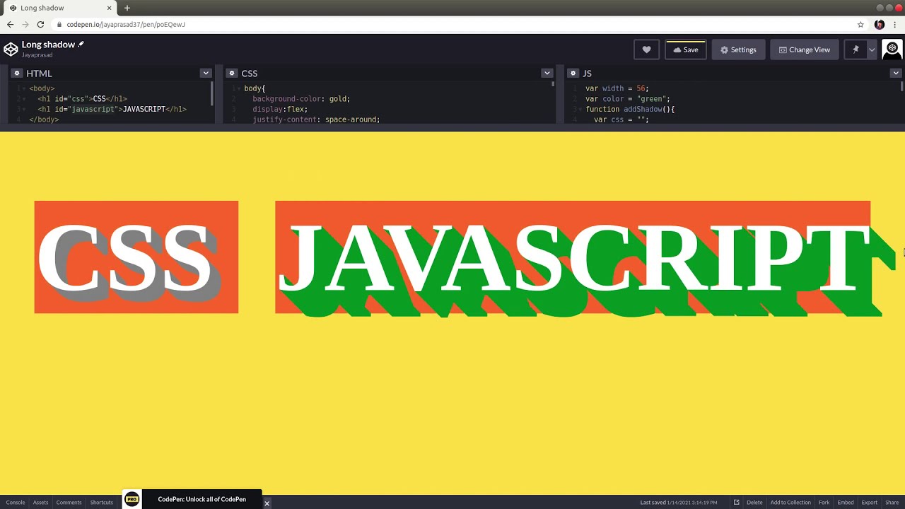 Long shadow text with and without javascript | HTML CSS JAVASCRIPT