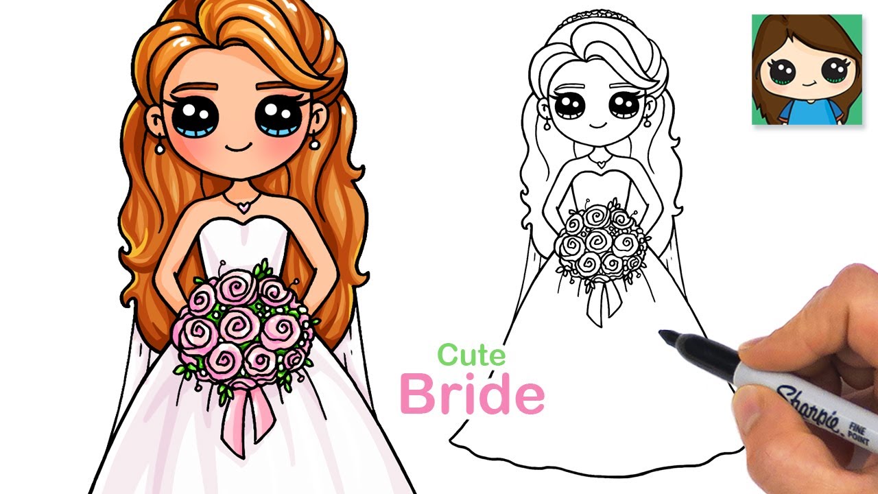 How to Draw a Pretty Bride with Flower Bouquet