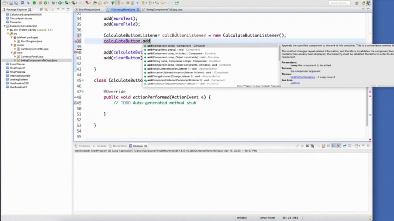 Coding a Java Swing Application