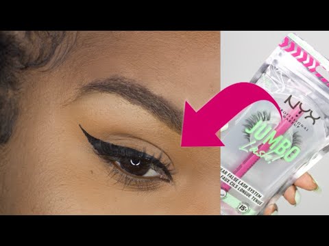 TRY THIS ! SIMPLE WAY TO APPLY EYELINER AND STRIP LASHES | NO GLUE NEEDED | NYX JUMBO LASH SYSTEM