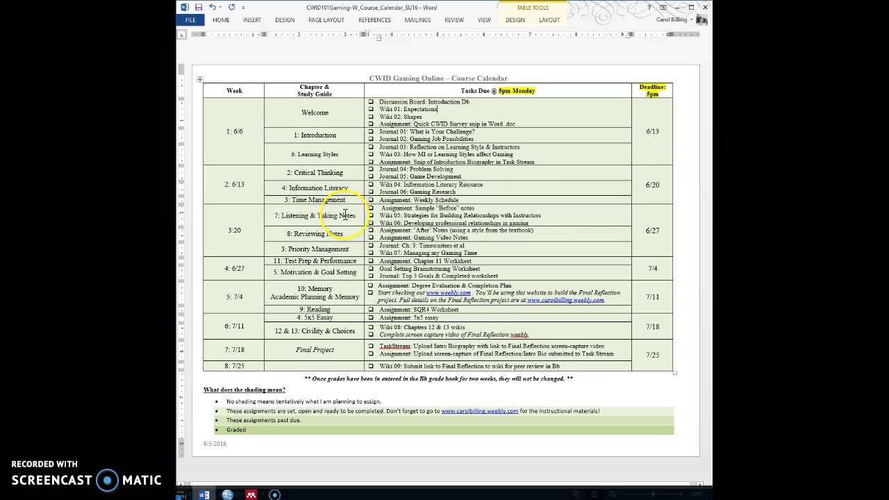 CWID Summer 2016 Calendar