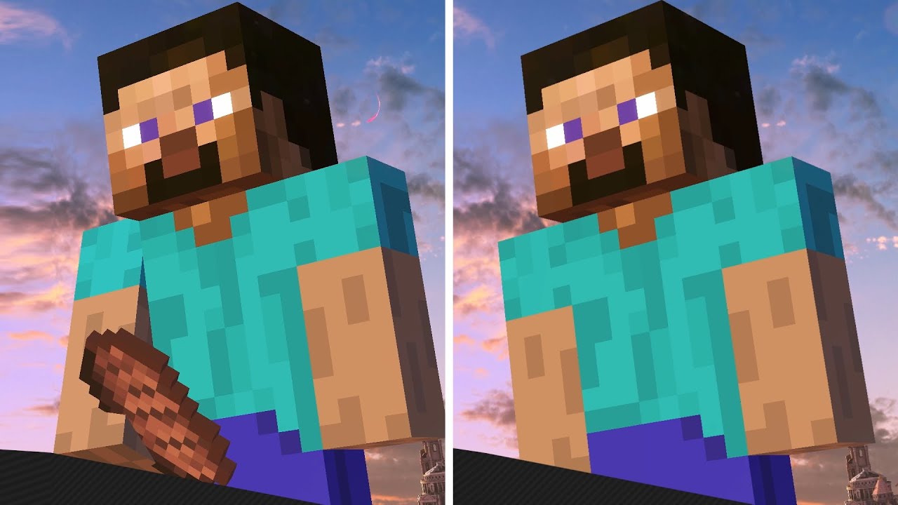 Minecraft Steve's Meat Comparison in Smash Bros Ultimate (Before and After Update)
