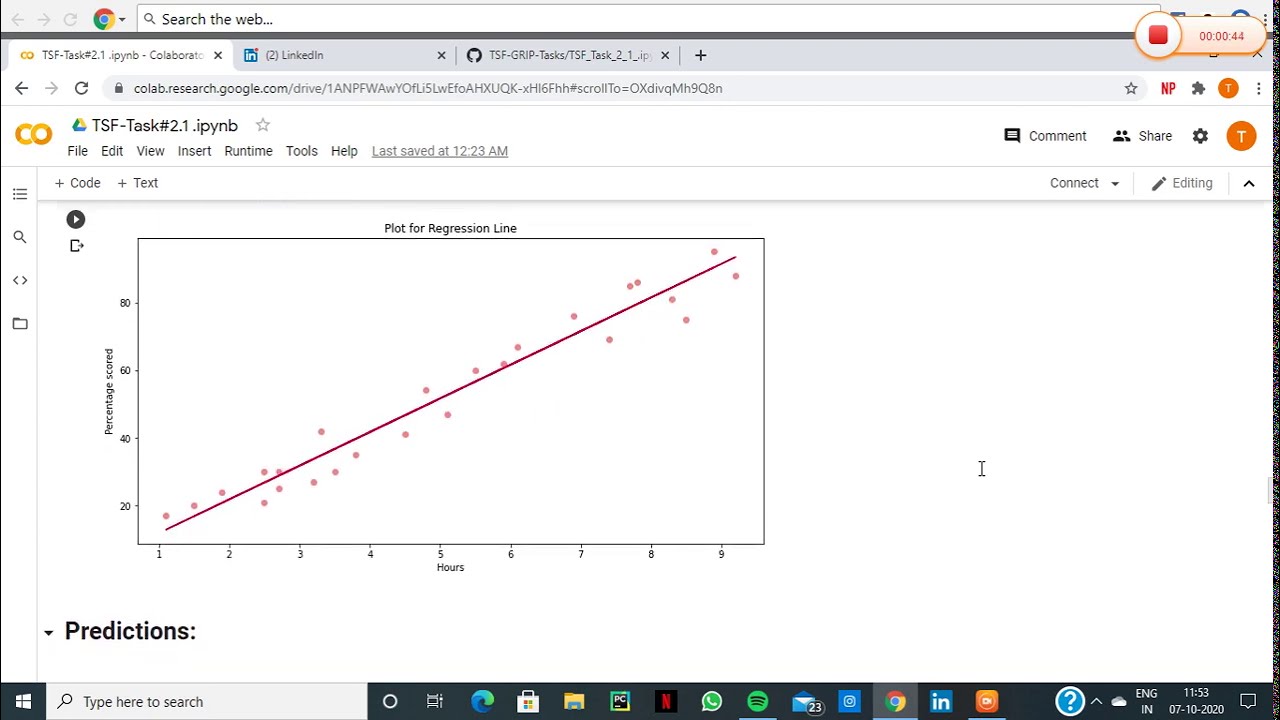 TSF Task 2 1: Prediction using Supervised Machine Learning