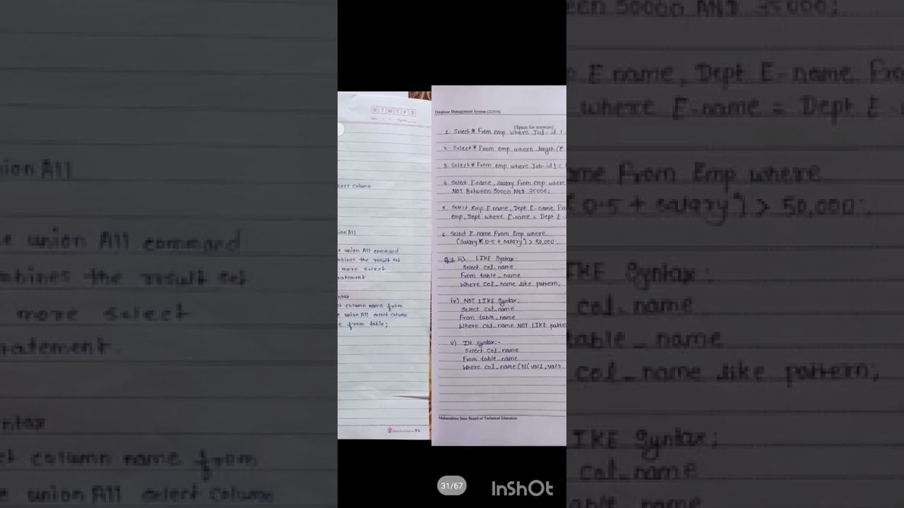 DBMS Manual with answer