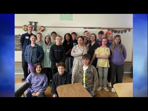 Lewis and Clark 6th graders receive a weather lesson from a KRTV Meteorologist