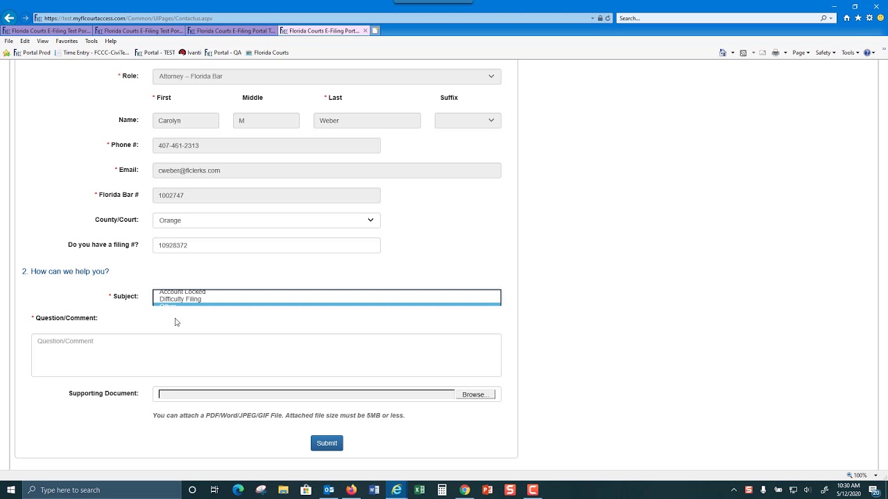 Request E-Filing Support