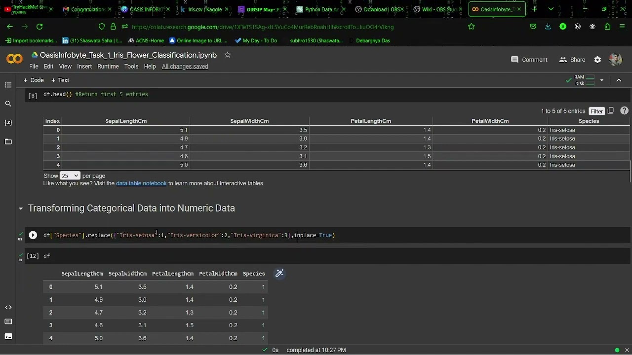 Oasis Infobyte Internship | Data Science | Task #1 Iris Flower Classification