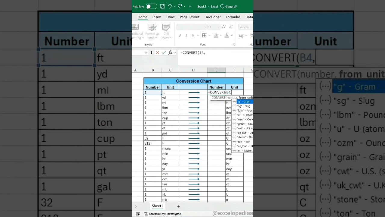 Convert Function in Excel🔆
