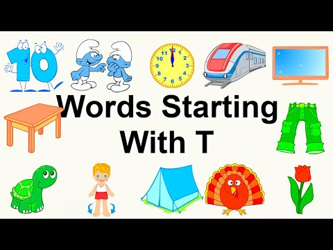Words starting with T, Train, Turkey, Twelve, Alphabet Flashcards, Learning ABC, Phonics and Sounds